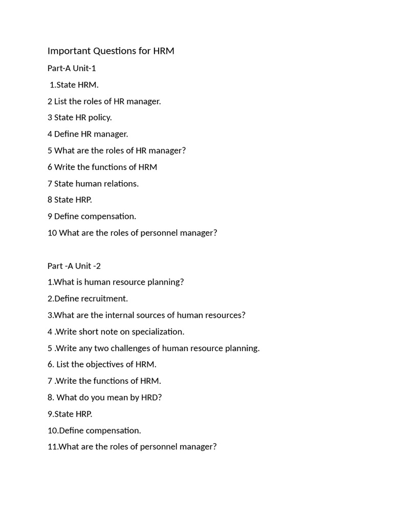 Key HRM Questions and Concepts | PDF