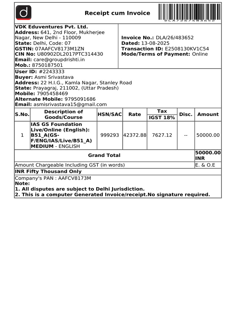 IAS GS Foundation Live Online English B51 A 20250813 111233 | PDF