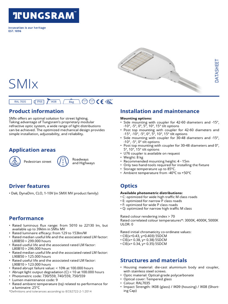 Tungsram SMIx Gen2 LED Outdoor Luminaire Datasheet en | PDF | Applied And Interdisciplinary ...