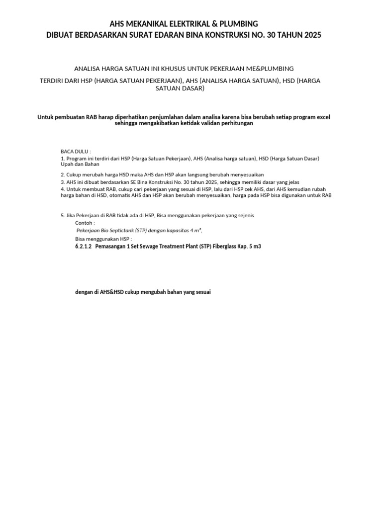 AHS ME & Plumbing Berdasarkan SE 2025 | PDF