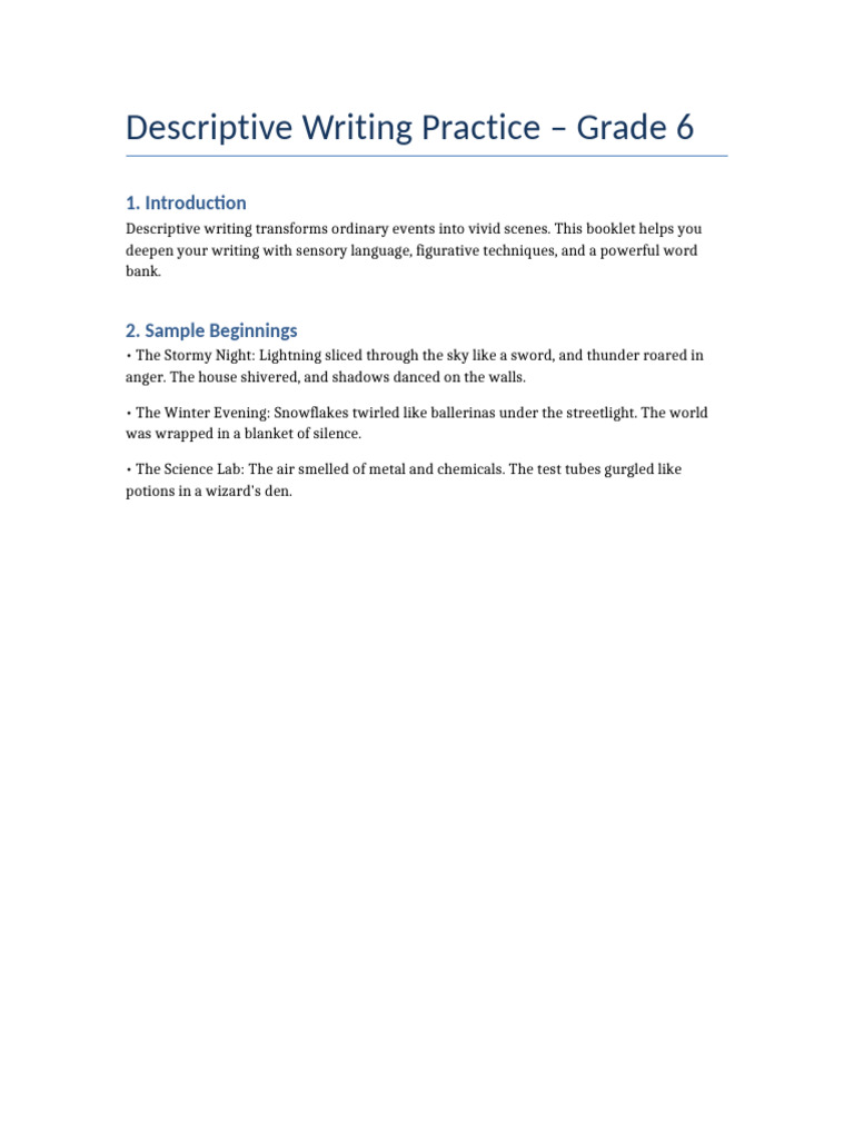 Descriptive Writing Grade 6 | PDF