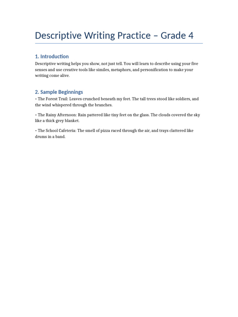 Grade 4 Descriptive Writing Guide | PDF