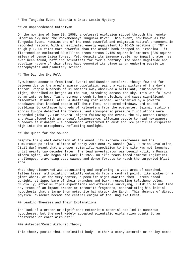 The Tunguska Event Siberia S Great Cosmic Mystery | PDF | Physical ...