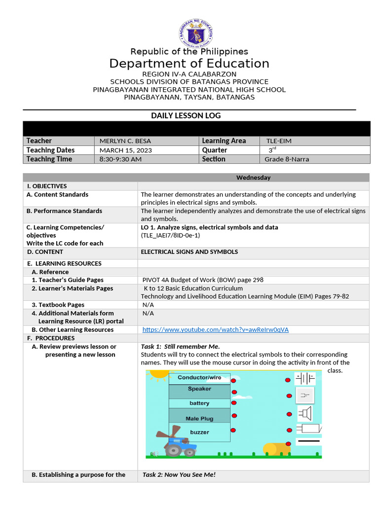 Grade 12 TLE-EIM Daily Lesson Log | PDF | Learning | Cognition