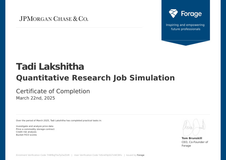 Quantitative Research Job Simulation Certificate | PDF