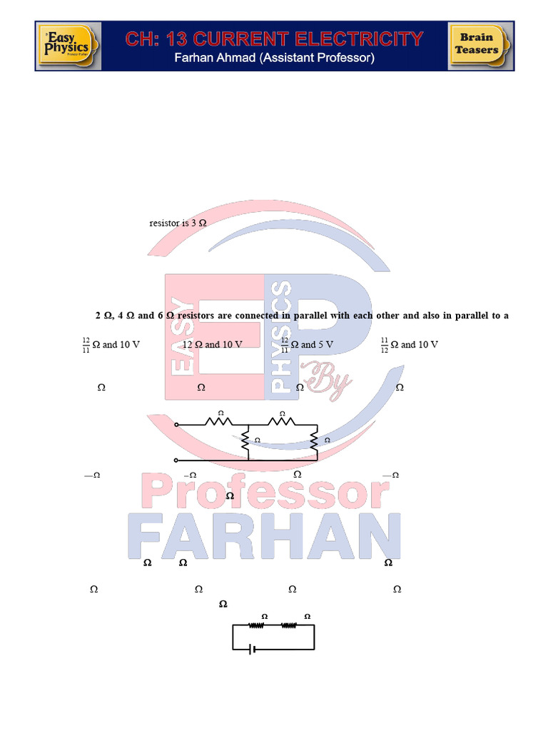 CH 13 Brain Teasers | PDF | Series And Parallel Circuits | Electric Current