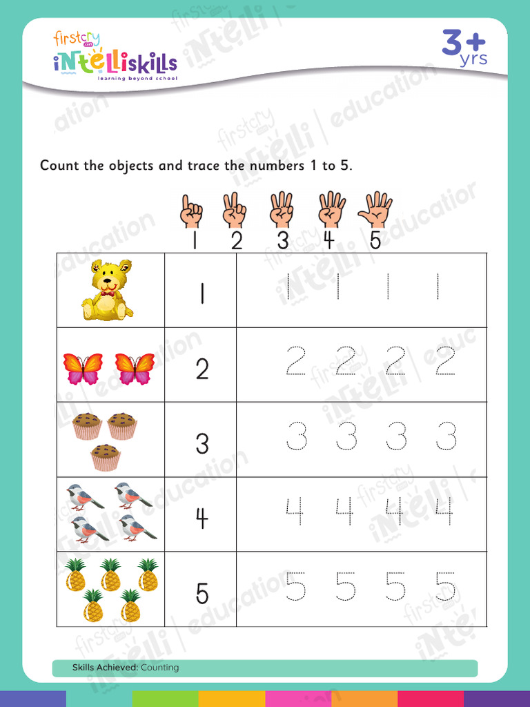 Count The Objects and Trace The Numbers 1 To 5 Worksheet | PDF