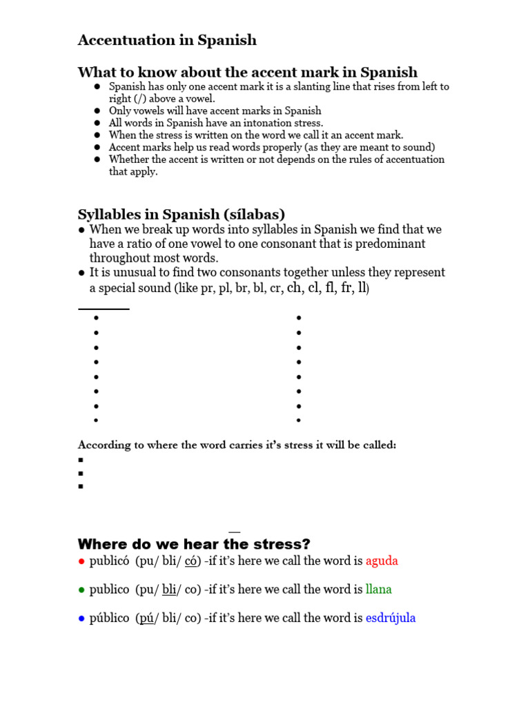 Spanish Accentuation Rules Explained | PDF | Stress (Linguistics ...