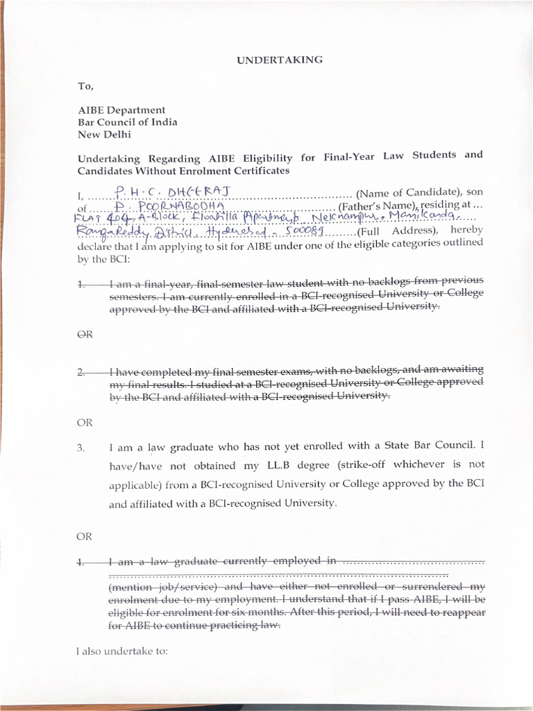 Dheeraj Punthanker Undertaking Form | PDF