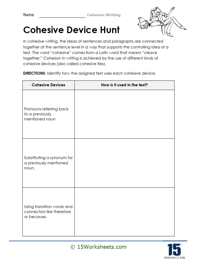 A Worksheet On Cohesive Writing From 15worksheets - Com - 13-118 | PDF