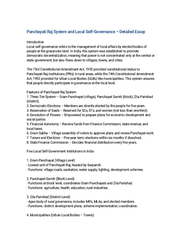 Panchayati Raj and Local Governance in India | PDF | Governance ...