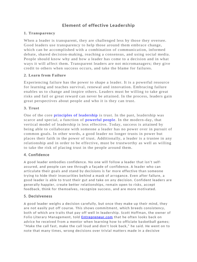 Elements of Effective Leadership | PDF | Leadership | Humility