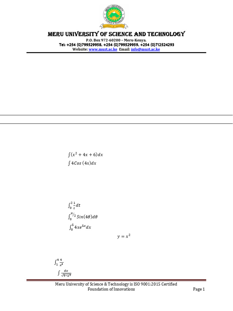 Sma 3152 Calculus II | PDF | Integral | Mathematical Analysis