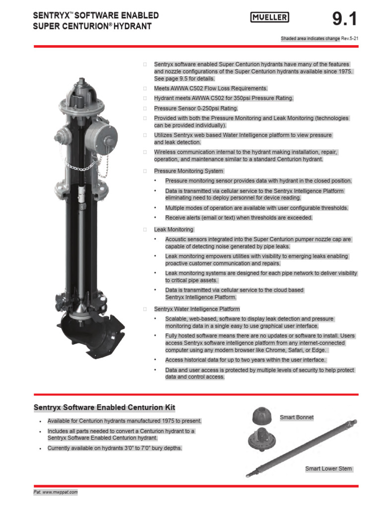 Sentryx Super Centurion Hydrant Features | PDF | Valve | Screw