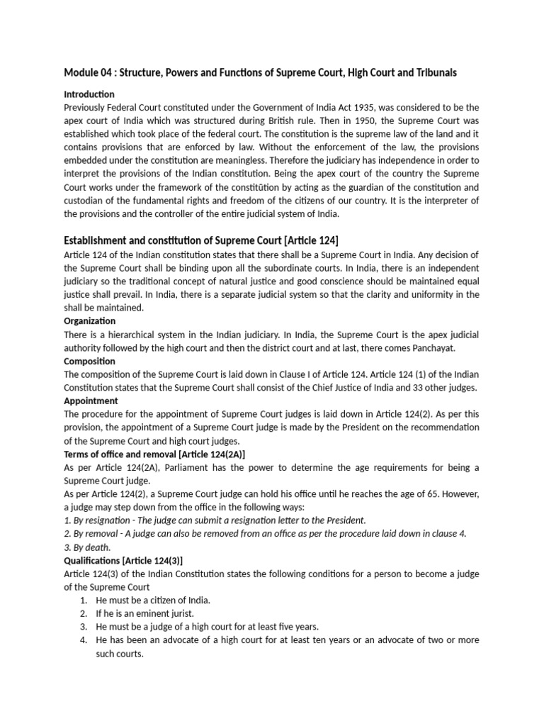 Module 04 Structure, Powers and Functions of Supreme Court, High Court ...