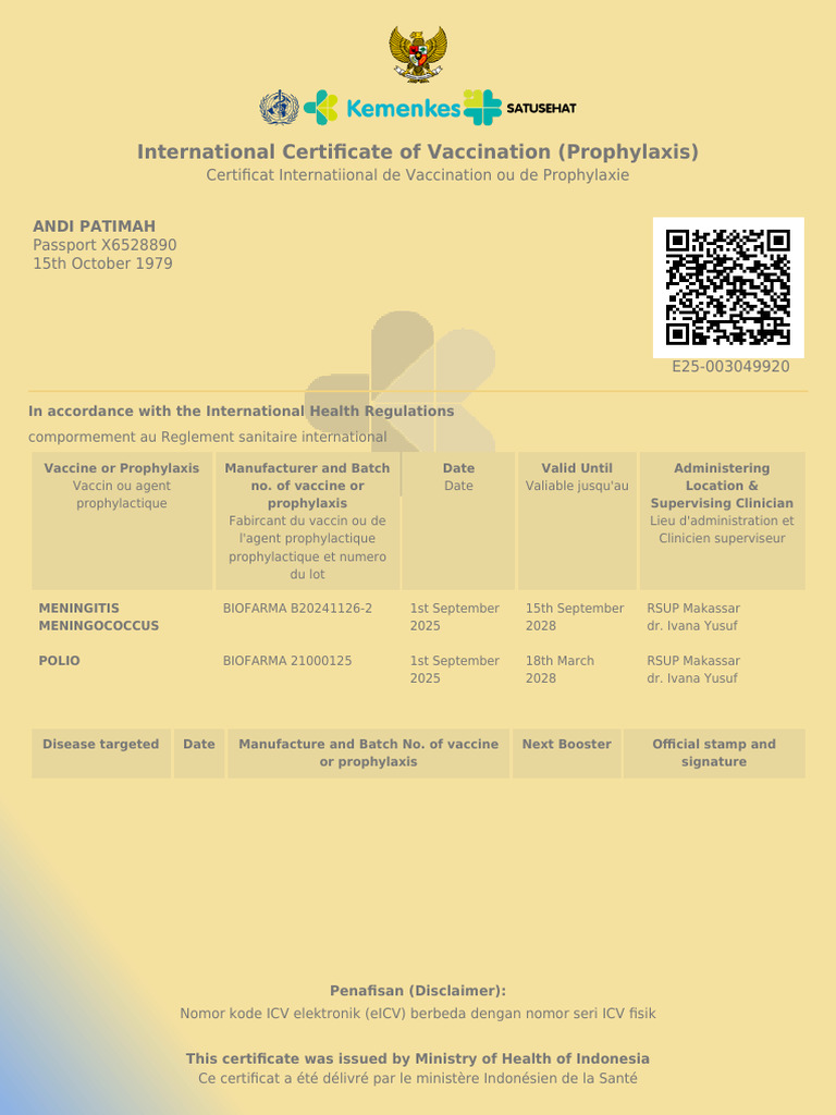 International Vaccination Certificate ICV | PDF