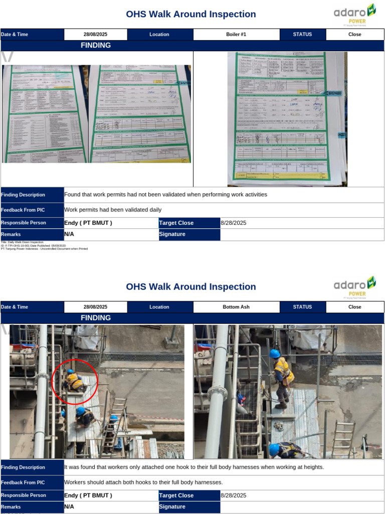OHS Walk Around Inspection PT BMUT | PDF