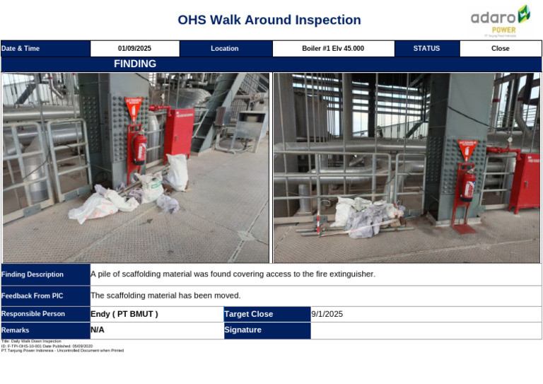 OHS Walk Around Inspection PT BMUT | PDF