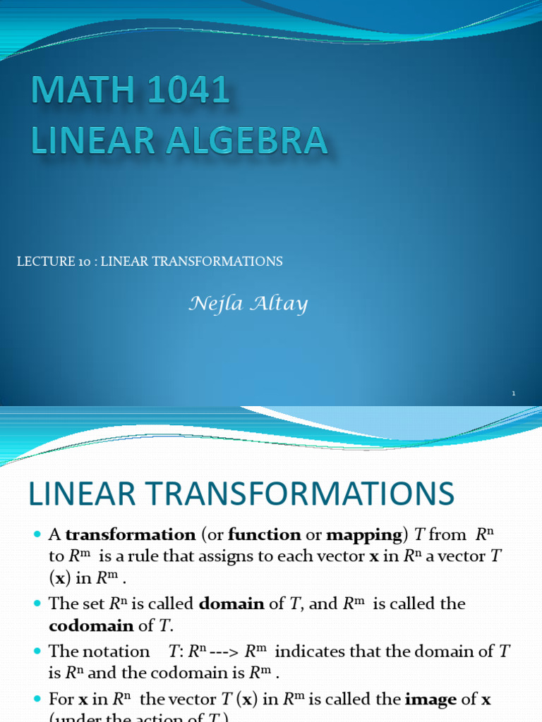 Lec9 - Linear Transformation | PDF | Linear Map | Matrix (Mathematics)