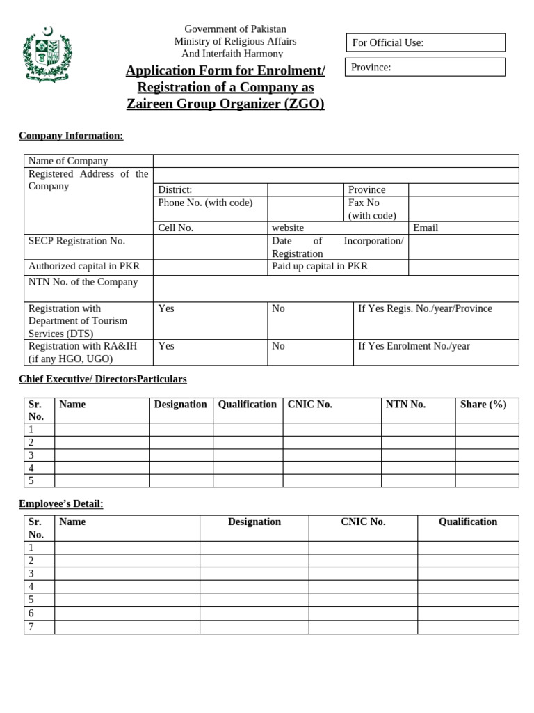 ZGO Registration Application Form | PDF