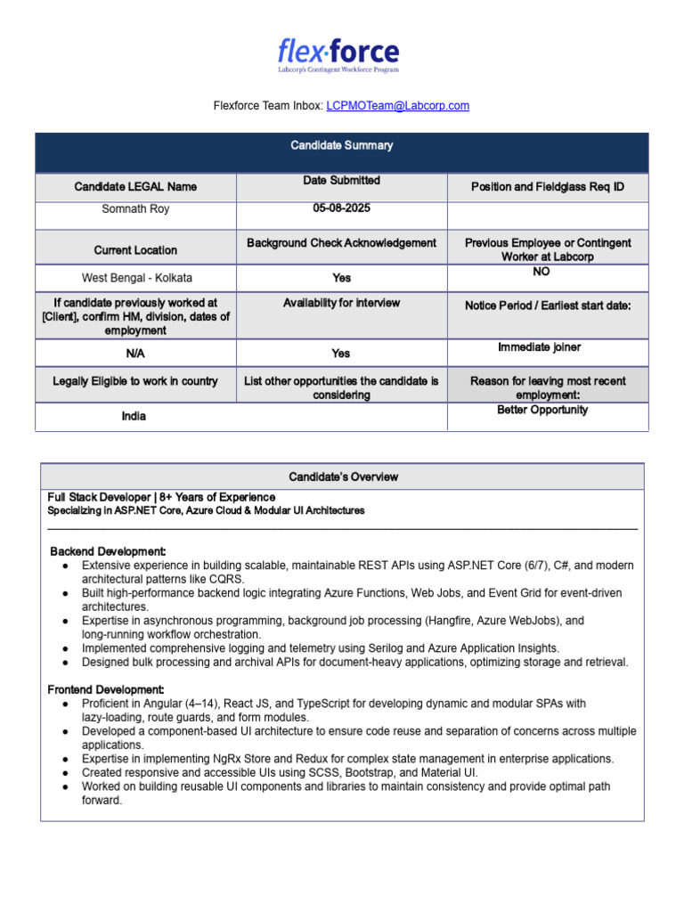 Resume - Labcorp-Somnath Roy | PDF | Microsoft Azure | Software Engineering