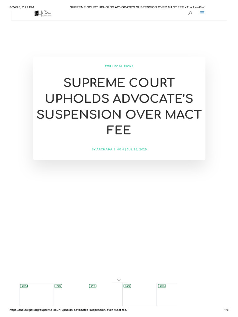 Supreme Court Upholds Advocate's Suspension Over Mact Fee - The Lawgist ...