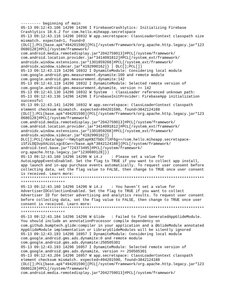 Com - Hello.miheapp - Secretspace Logcat | PDF | Computing | Software