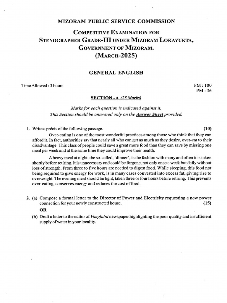 Stenographer Grade III General English March 2025 | PDF