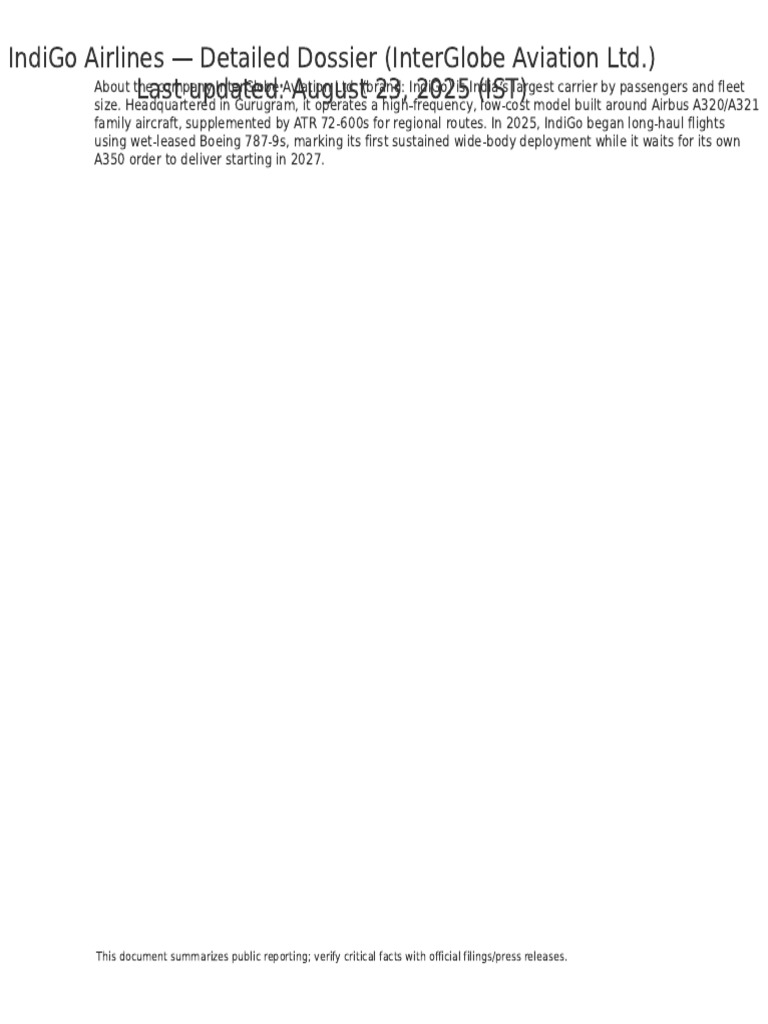 IndiGo Fleet Size and Outlook 2025 | PDF | Aviation | Aircraft