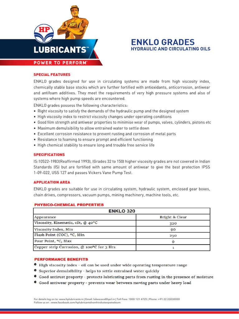 ENKLO 320 Hydraulic Oil Features | PDF