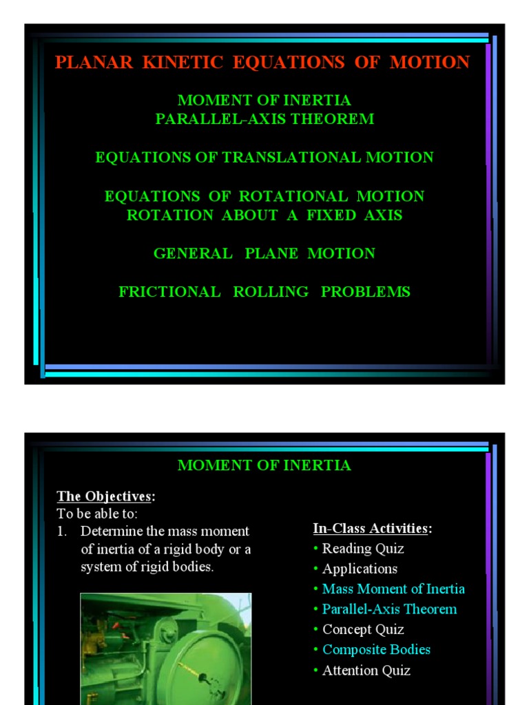 Planar Kinetic Equations of Motion: Moment of Inertia Parallel-Axis ...