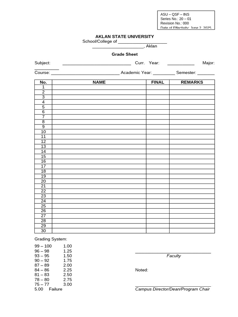 1 INS 20 01 Grade Sheets | PDF