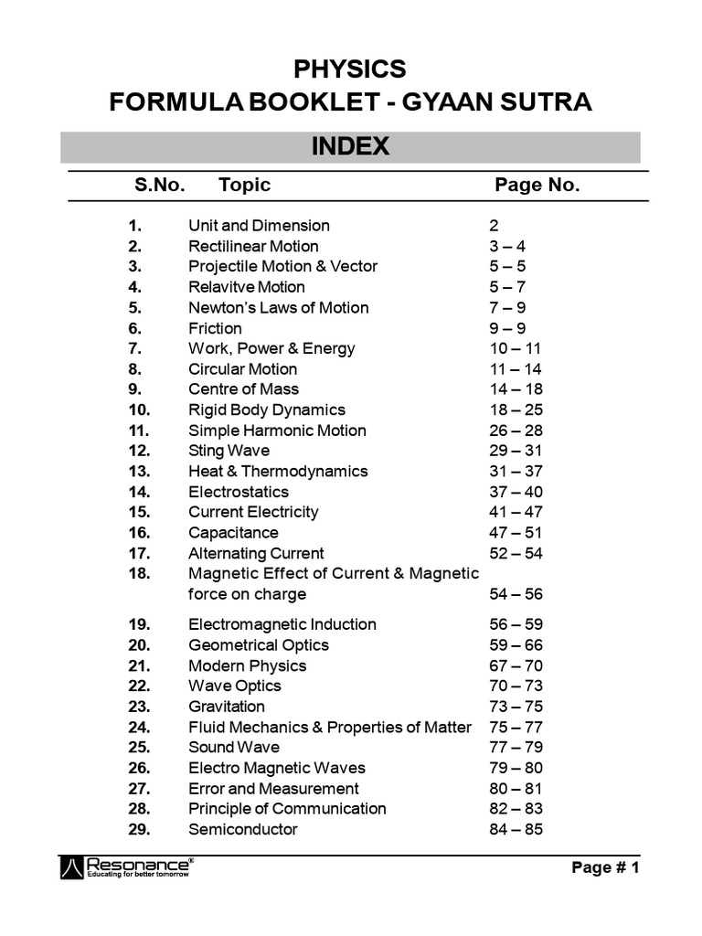 Physics Formula Booklet 35680008654 | PDF | Force | Acceleration