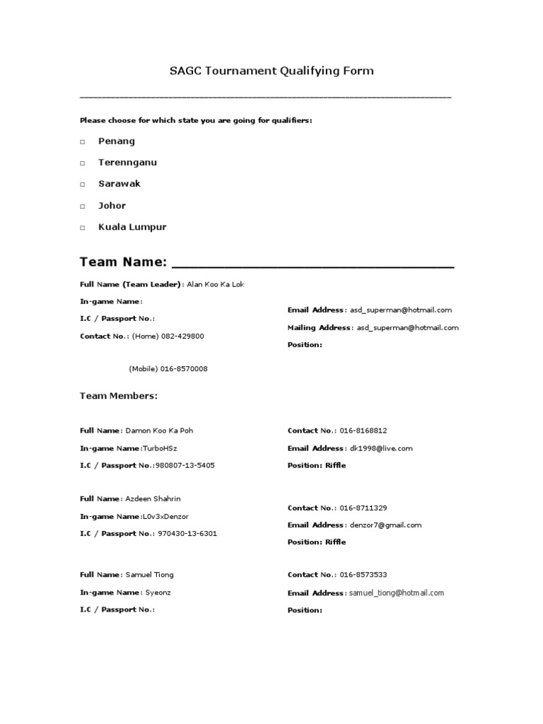 SAGC Qualifiers 2011 Form | PDF