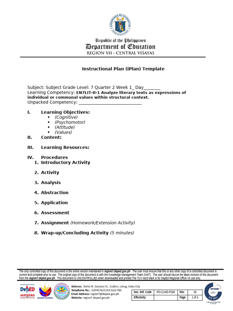Iplan FORM028 2 | PDF | Learning | Lesson Plan