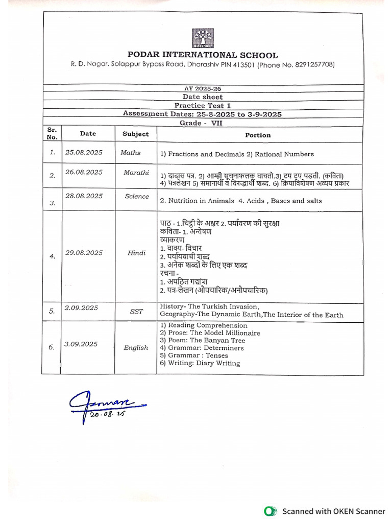 Practice Exam 1 Date Sheet | PDF