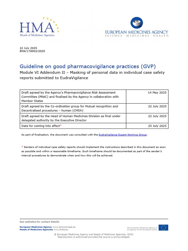 GVP Module VI Addendum II Guidelines | PDF | Pharmacovigilance ...