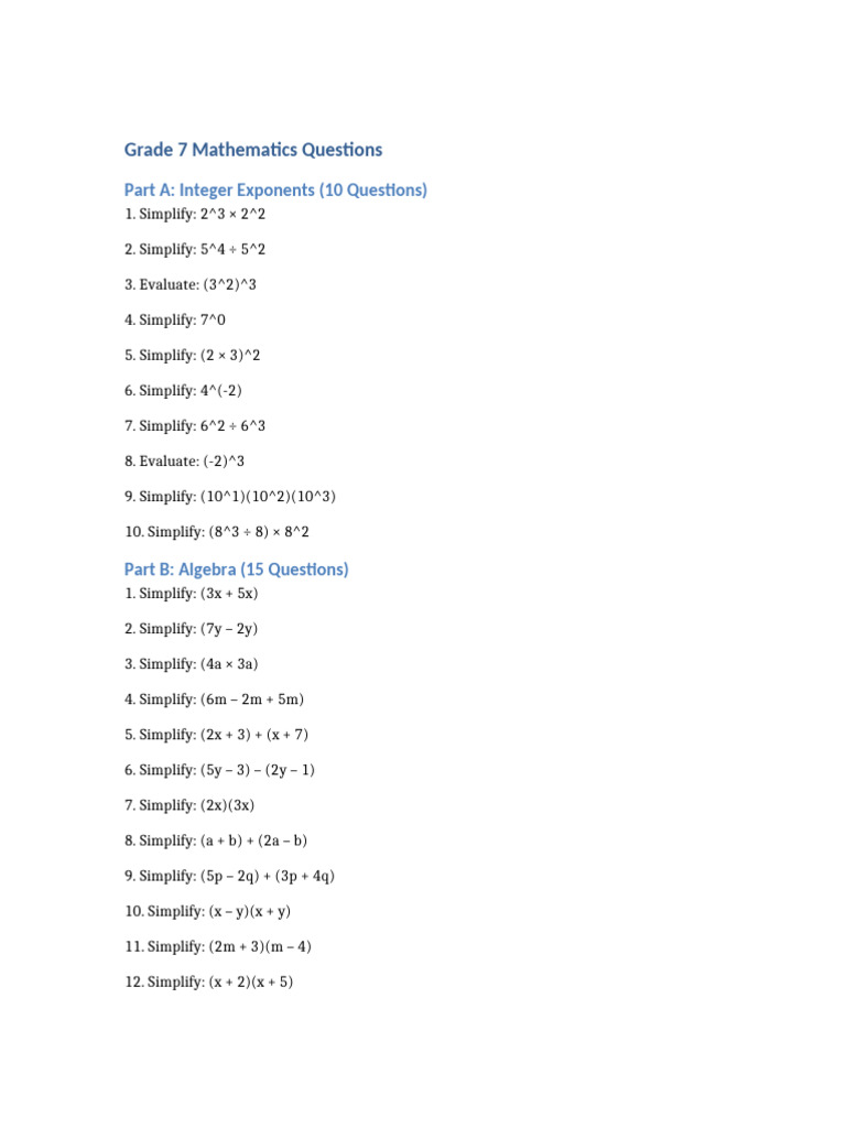 Grade7 Math Questions | PDF