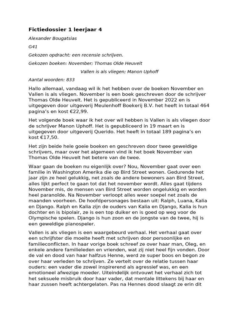 Fictiedossier 1 Leerjaar 4 | PDF
