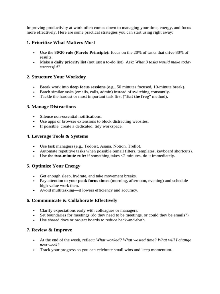 Improving Productivity at Work Often Comes Down To Managing Your Time | PDF