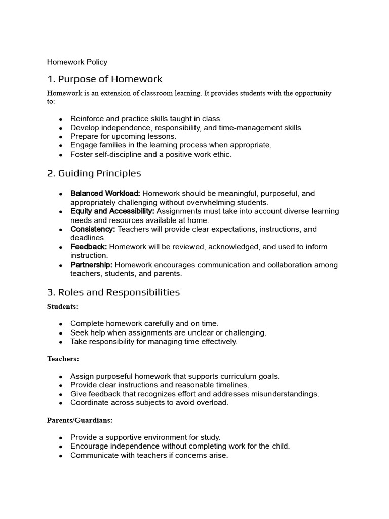 Comprehensive Homework Policy Guide | PDF | Homework | Teachers