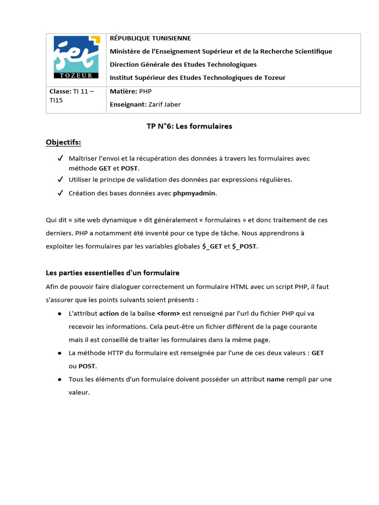TP6 - Les Formulaires | PDF | PHP | MySQL
