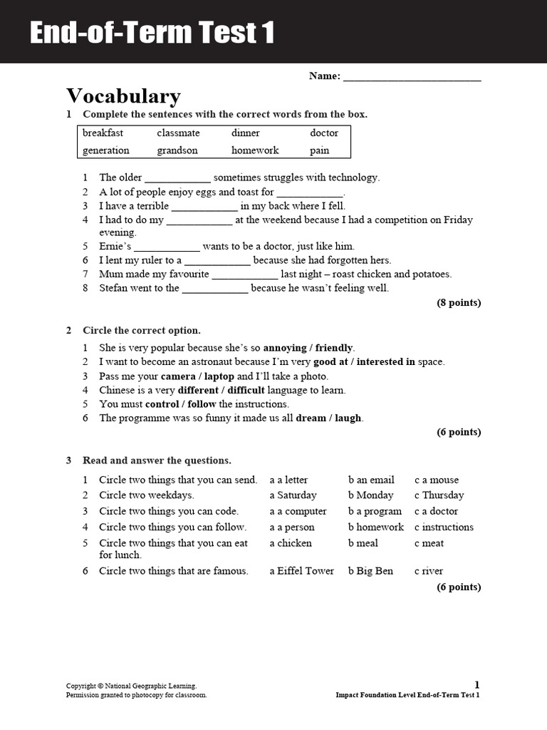 Impact Foundation Level End-Of-term Test 1 0 | PDF | Classroom