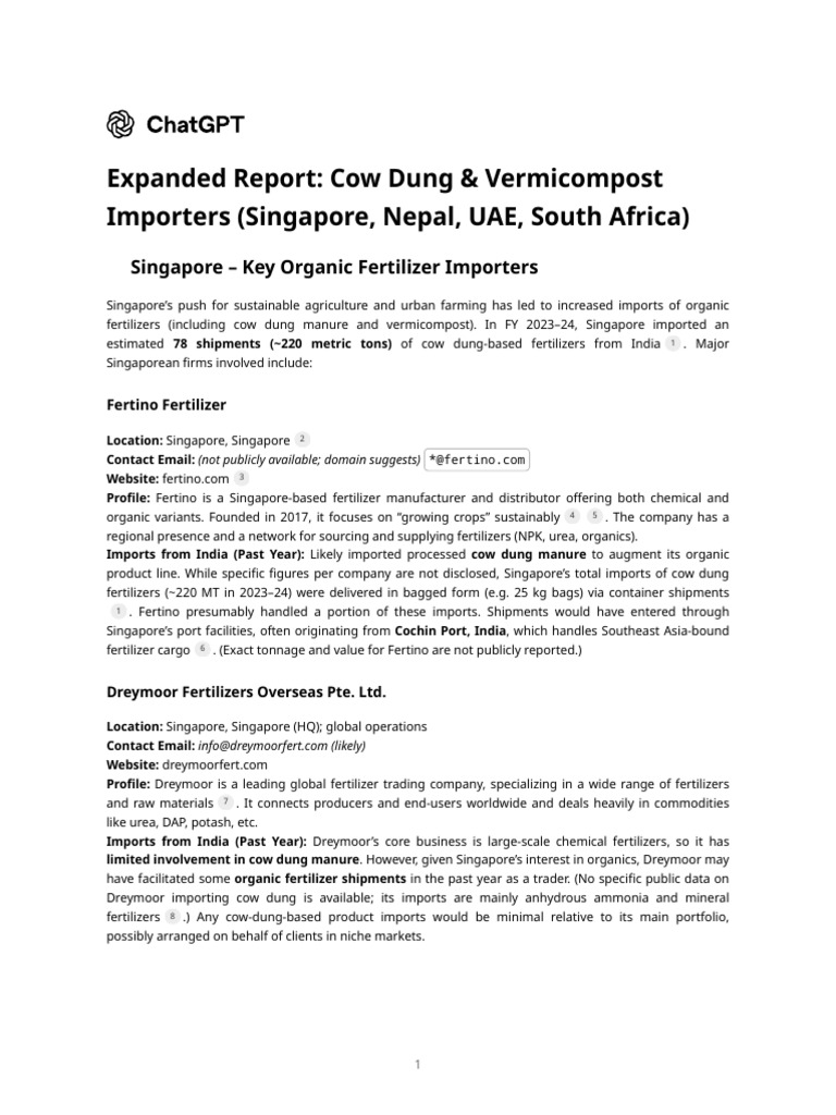 Expanded Report - Cow Dung & Vermicompost Importers (Singapore, Nepal ...