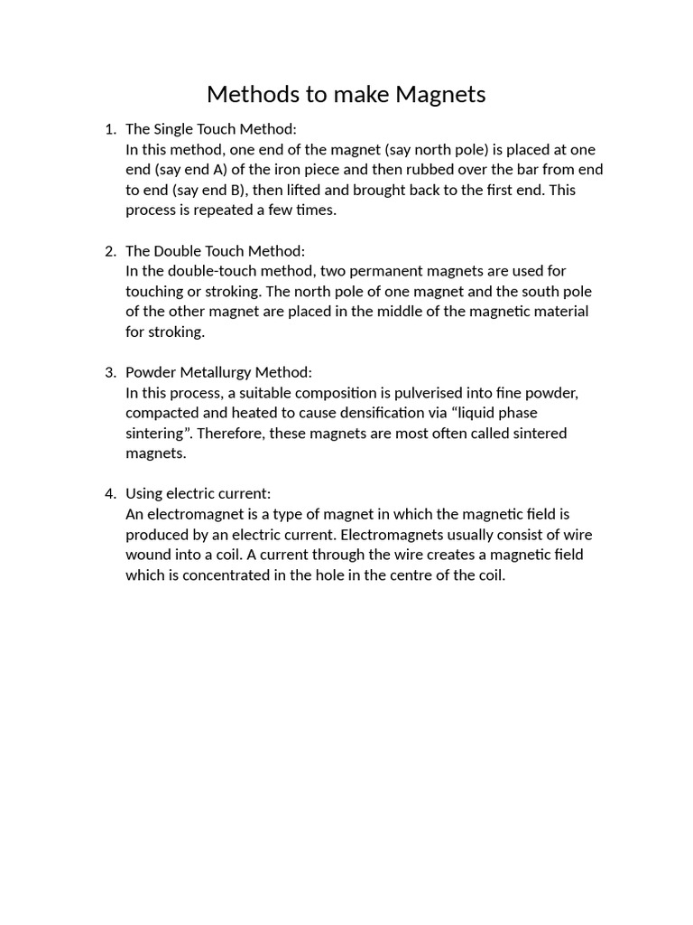Physics Homefun - Methods of Making A Magnet (Artificial) | PDF