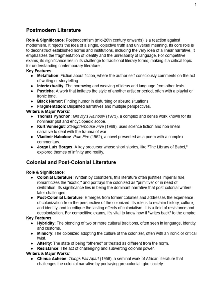 Let's Talk About Post-Modern Literature Colonial L... | PDF ...