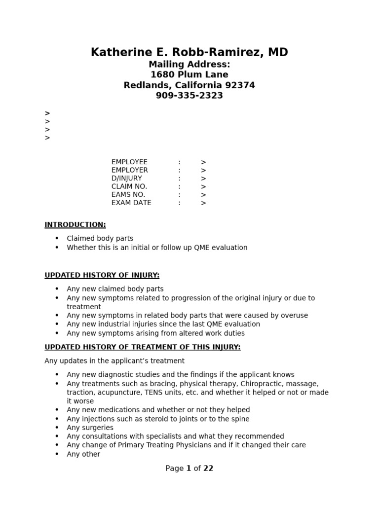 QME Evaluation Update Report | PDF | Anatomical Terms Of Motion | Elbow