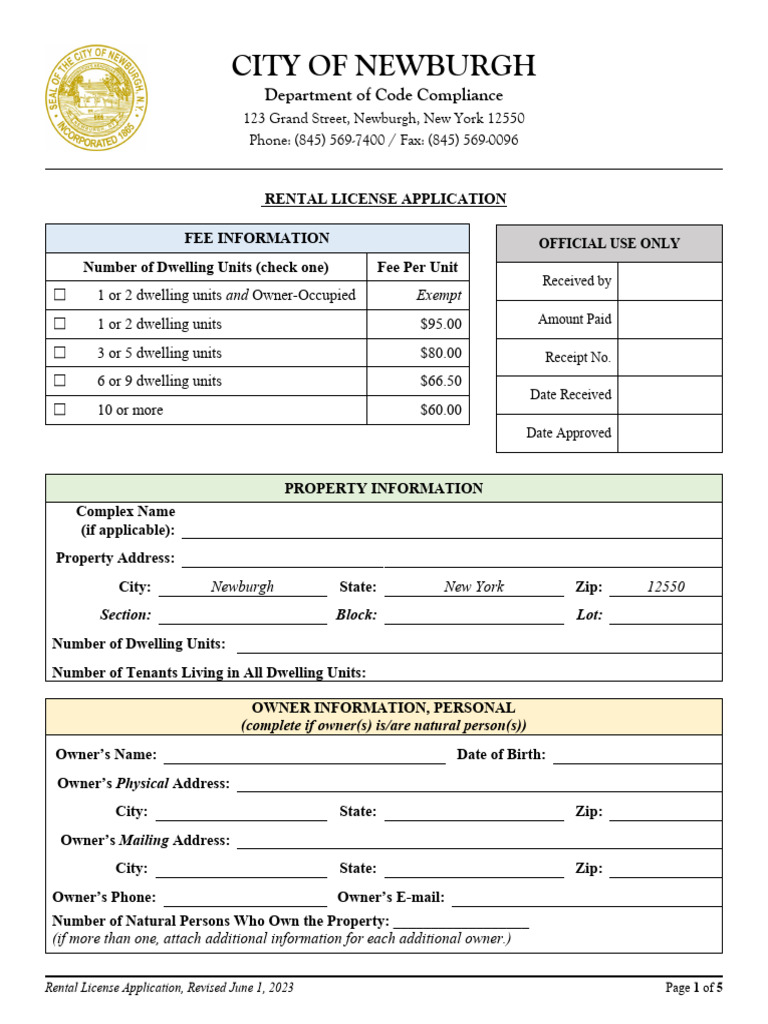 Newburgh Rental License Application Form | PDF | Justice | Crime & Violence