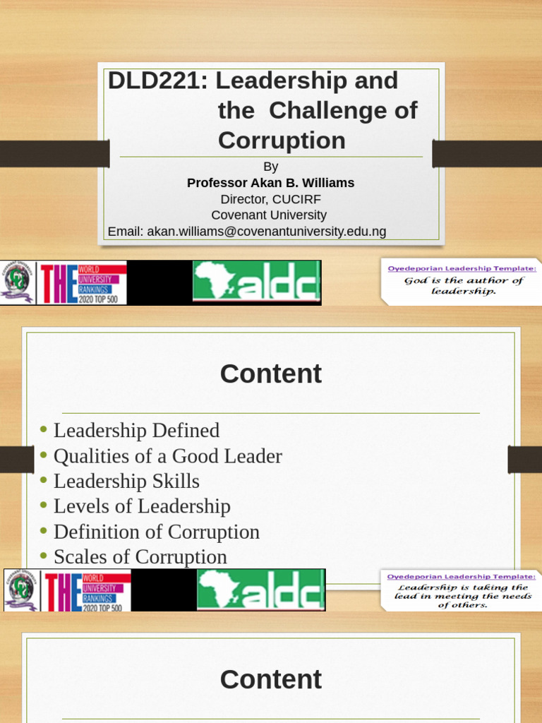 DLD 221 Leadership and The Challenge of Corruption Prof Williams | PDF ...