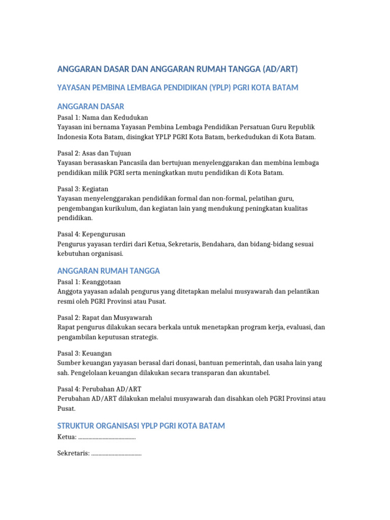 Draft Ad Art Yplp Pgri Batam | PDF